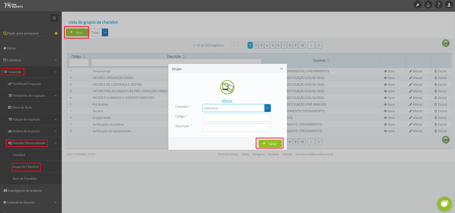 Como cadastrar um checklist personalizado? (ISO, NBR, NPT, normativas ...